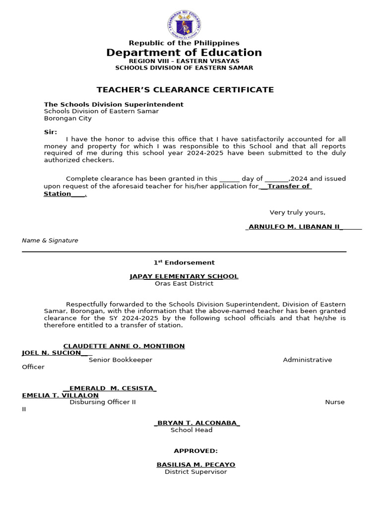School Clearance | PDF