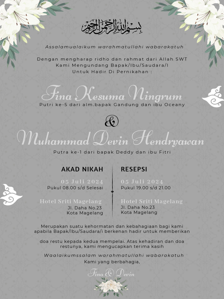 Undangan Pernikahan Fina & Devin | PDF