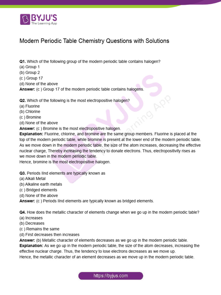Modern Periodic Table Questions | PDF | Periodic Table | Germanium