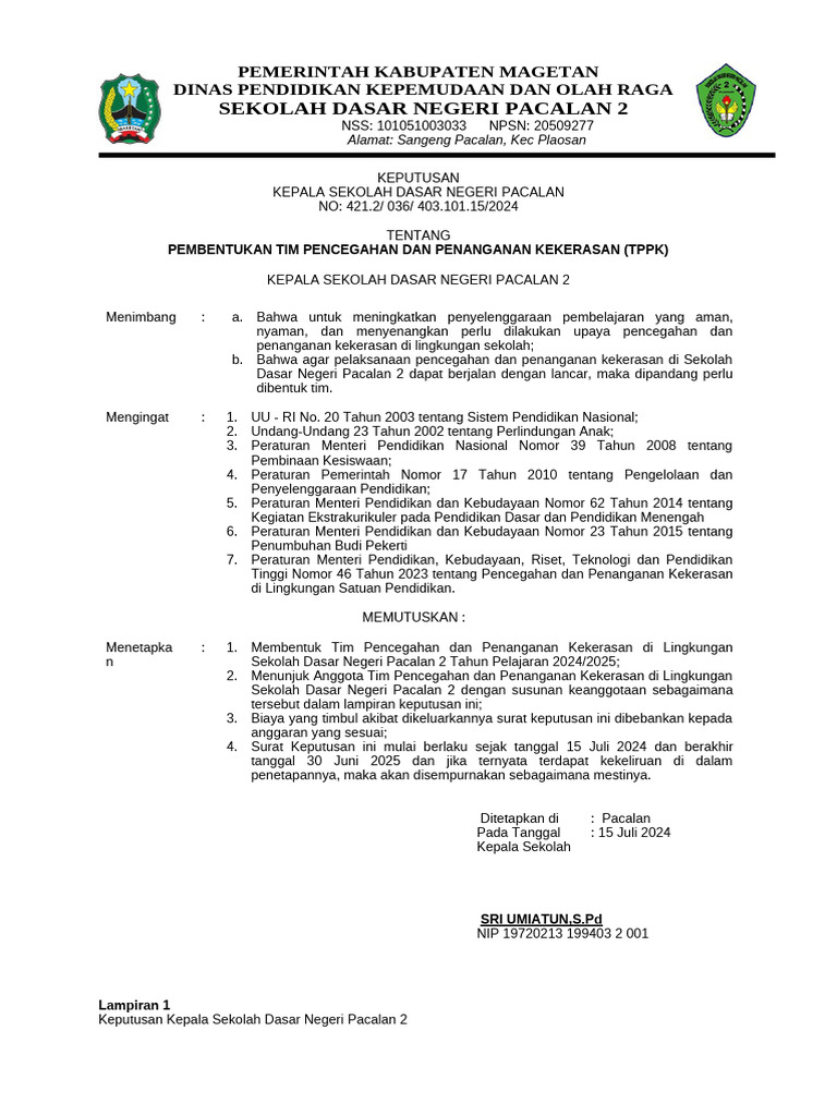 Contoh SK TPPK SD | PDF
