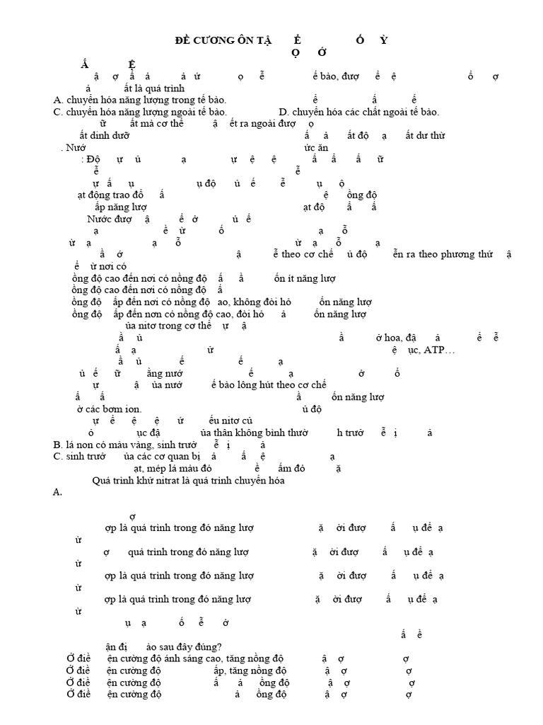 Decuong - Khoi 11 - Môn Sinh học cuối HKI | PDF