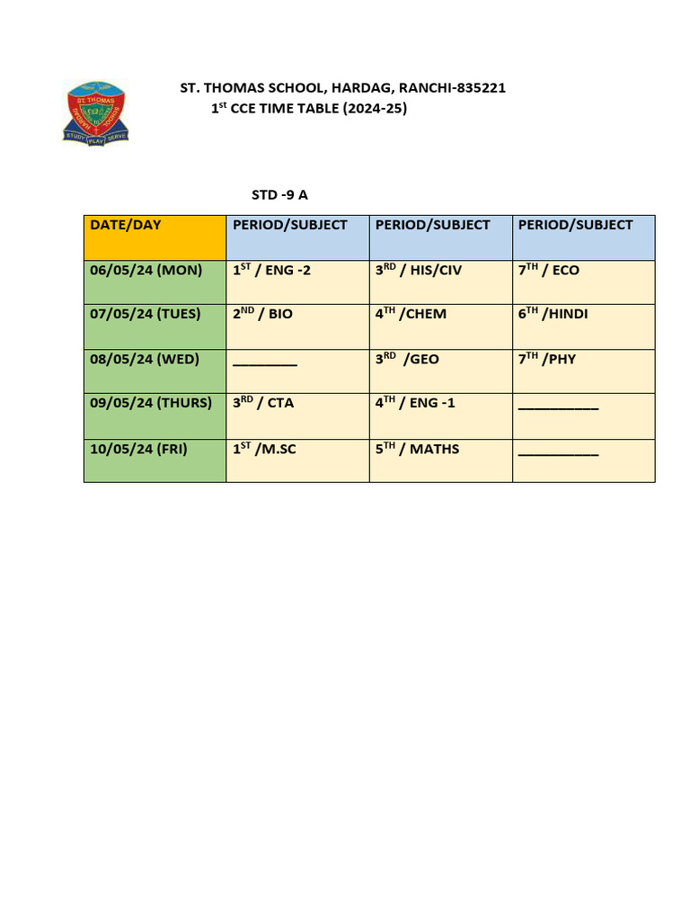 1ST Cce - 9 A (24-25) | PDF
