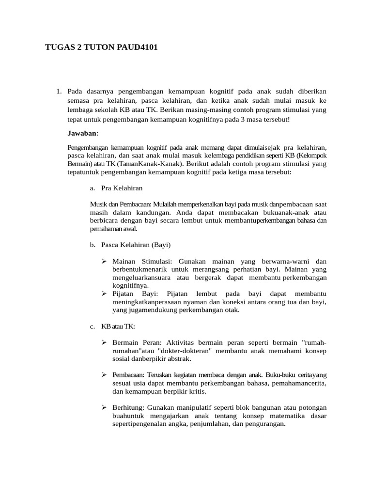 Tugas 2 Tuton PAUD4101 | PDF