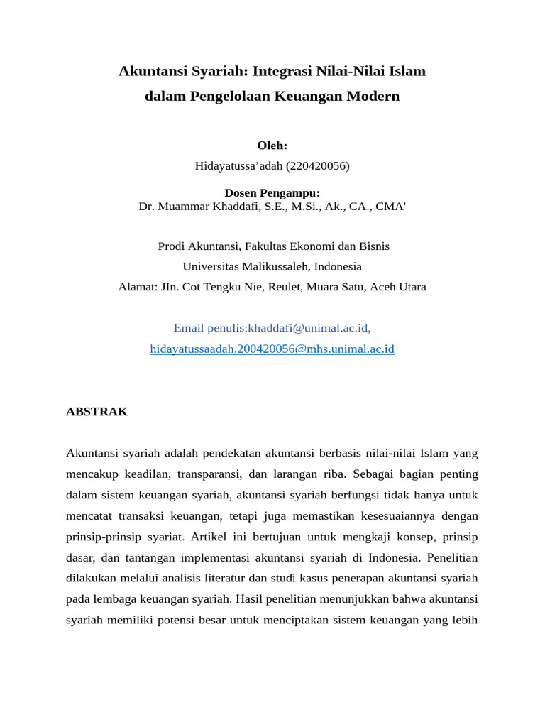 Artikel AkuntansiSyariah Hidayatussa'adah | PDF