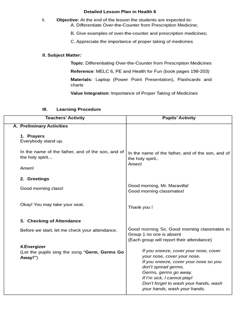 OTC vs Prescription Medicines Lesson Plan | PDF | Over The Counter Drug ...