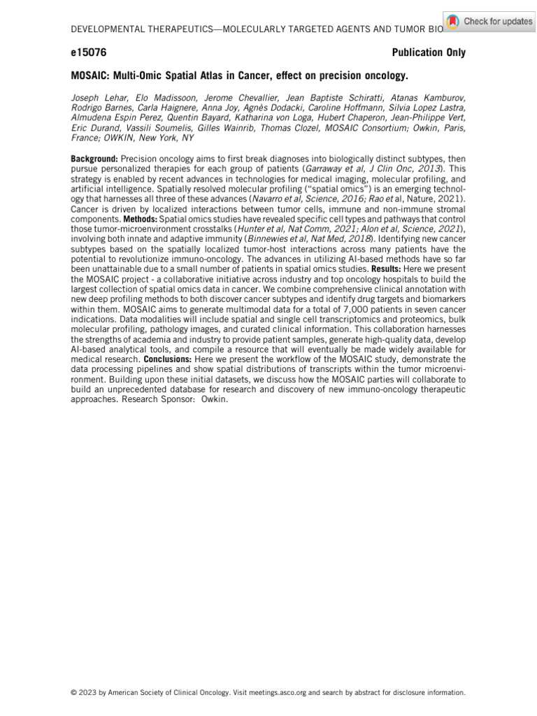 Et Al 2023 Mosaic Multi Omic Spatial Atlas in Cancer Effect On Precision Oncology | PDF ...