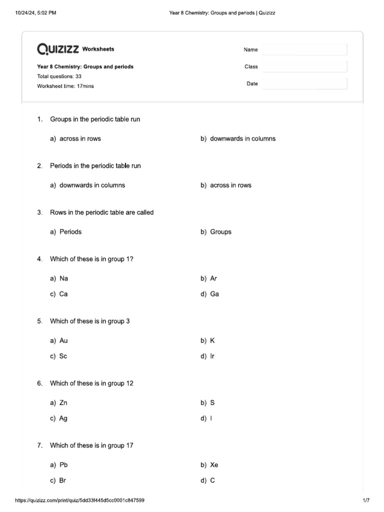 Lesson 3 Periods Groups Quizz | PDF