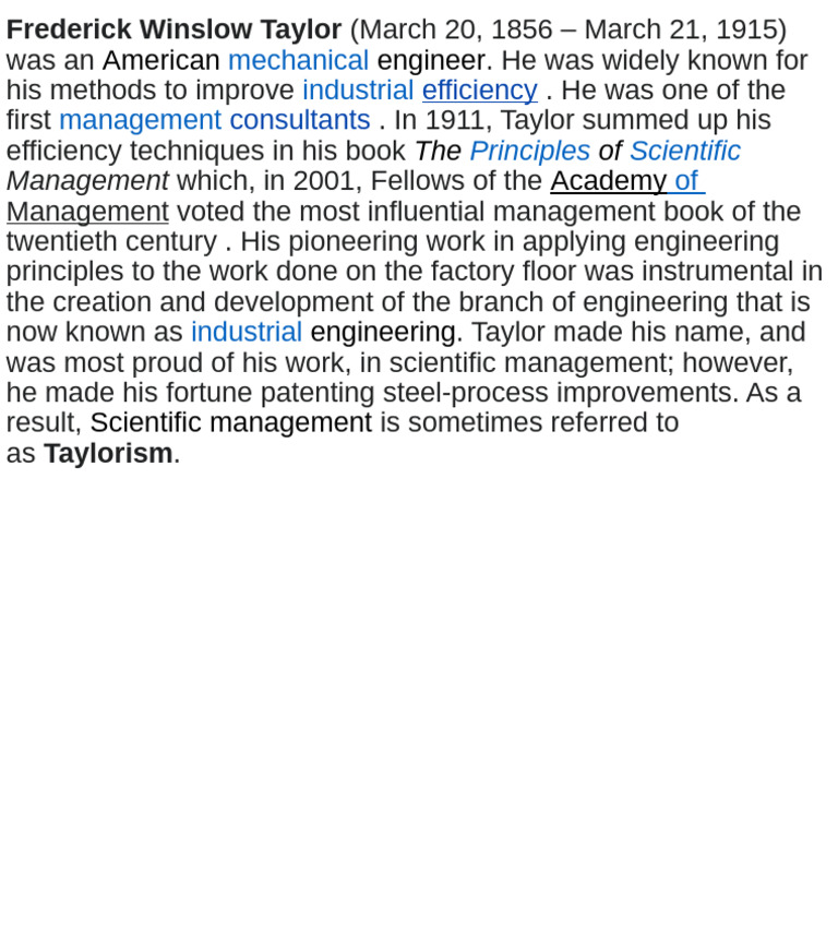 Frederick Winslow Taylor (March 20, 1856 | PDF