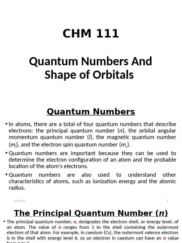 Quantum Numbers & Shape of Orbitals | PDF