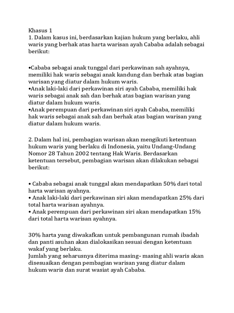 Pembagian Warisan & Wakaf: Kasus Cababa dan Ahmad | PDF