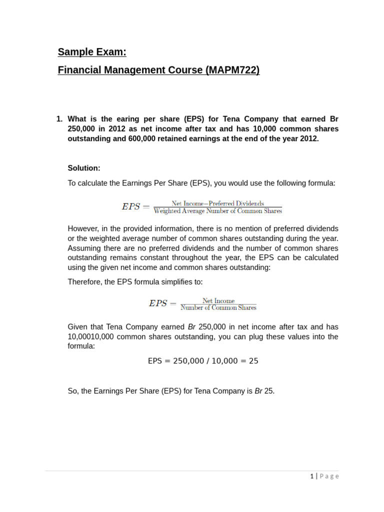 FM Sample Exam - Solved | PDF | Net Present Value | Interest