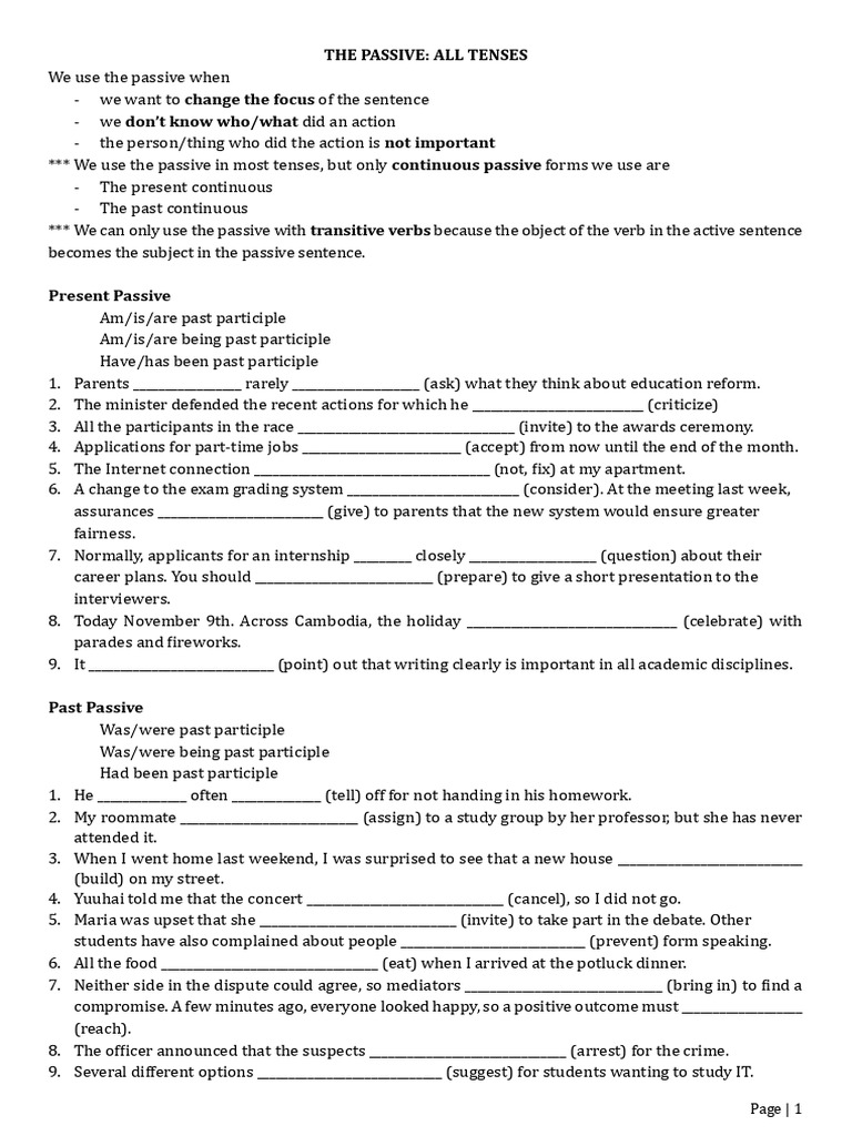 The Passive-All Tenses | PDF | Verb | Grammatical Tense