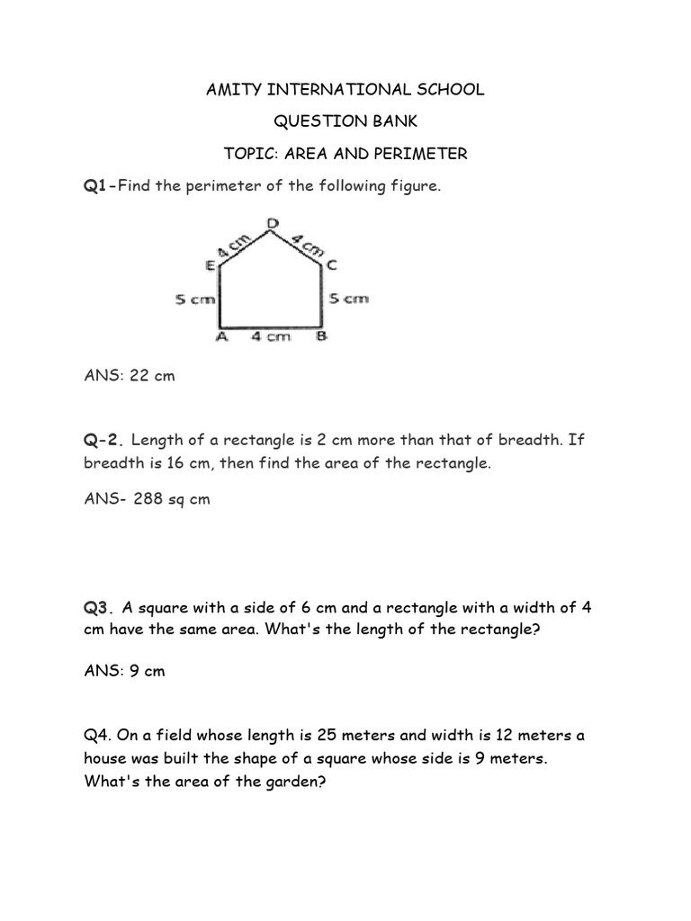 CBA-Area and Perimeter-Answer Key | PDF