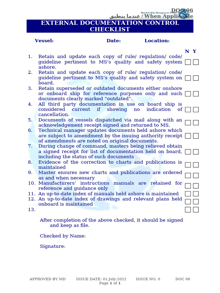 06 - External Documenation Control Checklist | PDF