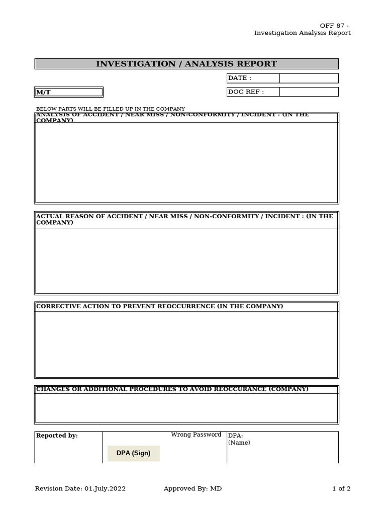 OFF 67 - Investigation Analysis Report | PDF