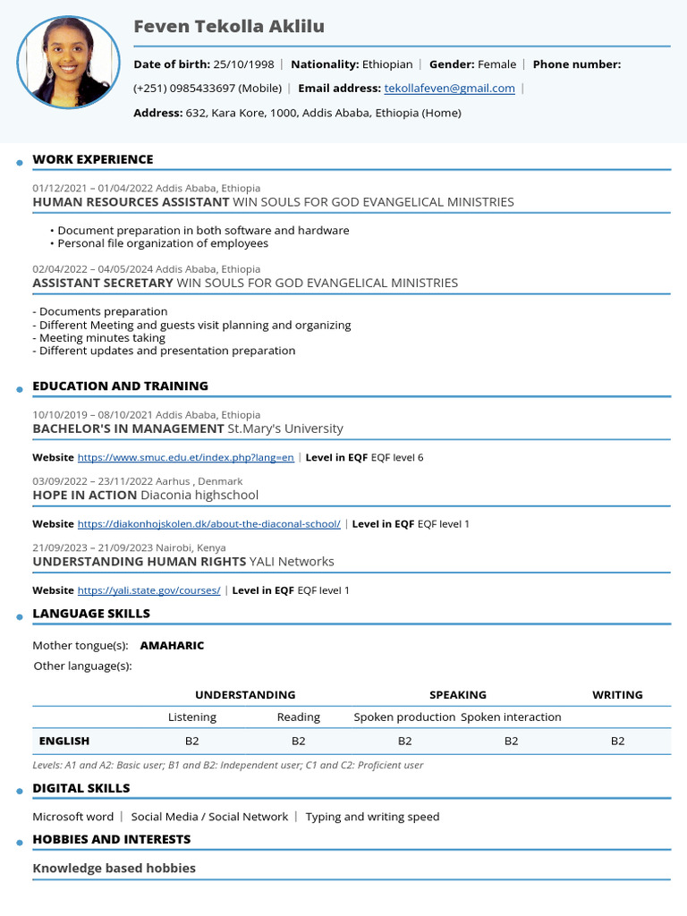 Feven Tekolla Aklilu CV 2024 | PDF | Ethiopia