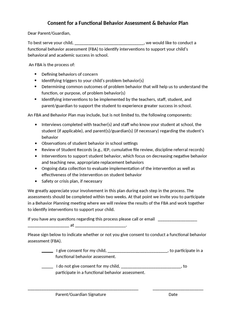 Consent Form | PDF | Individualized Education Program | Behavior Modification