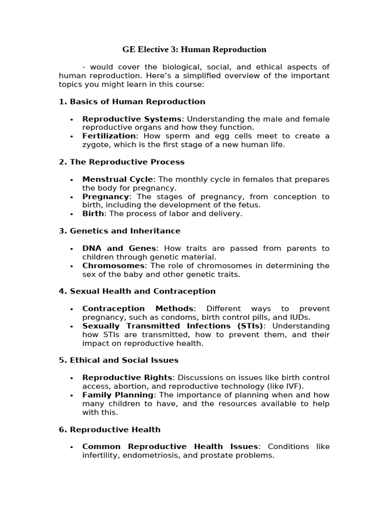 GE Elective 3 Human Reproduction | PDF