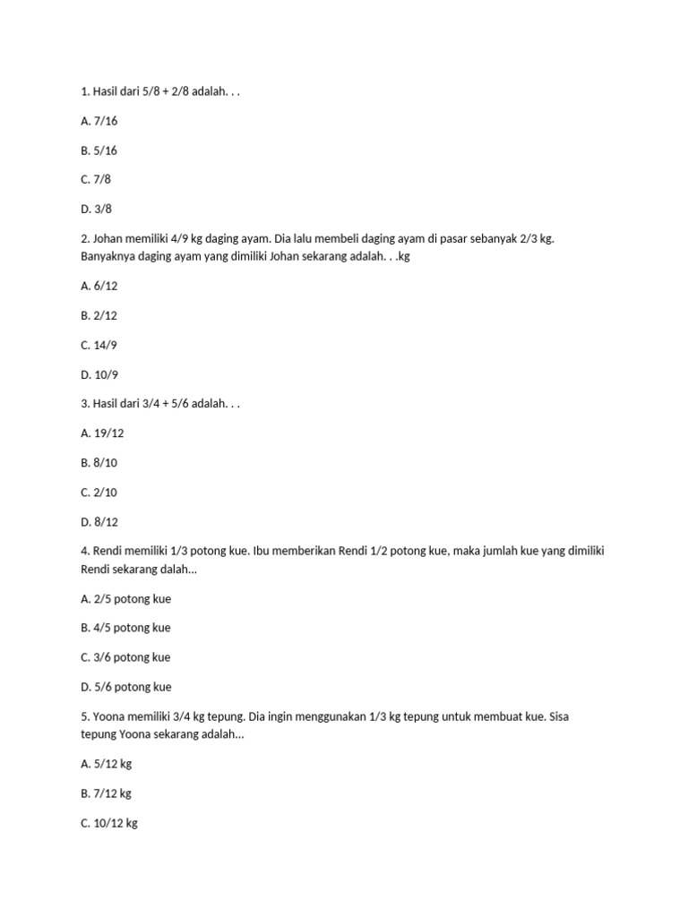 Soal Pecahan Kelas 5 | PDF