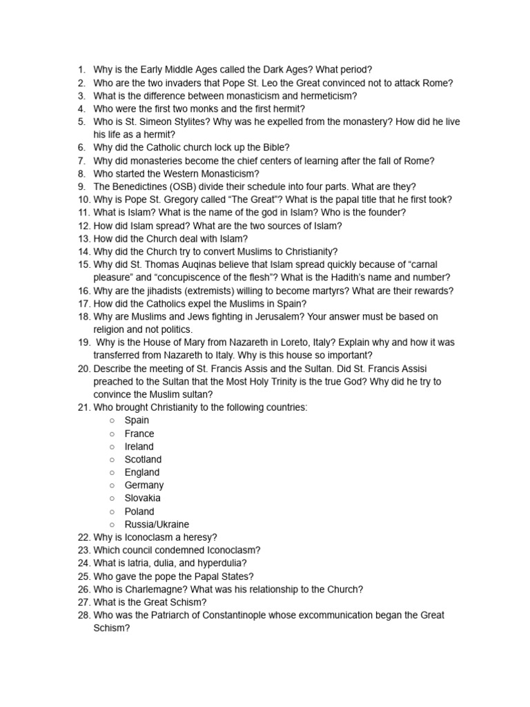 Study Guide (Unit 2: Quiz 1) Church History | PDF | Eastern Orthodox ...