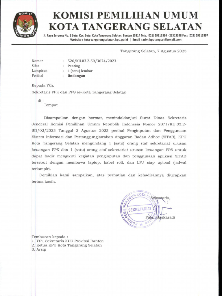 Undangan SITAB Sek - PPK & PPS | PDF