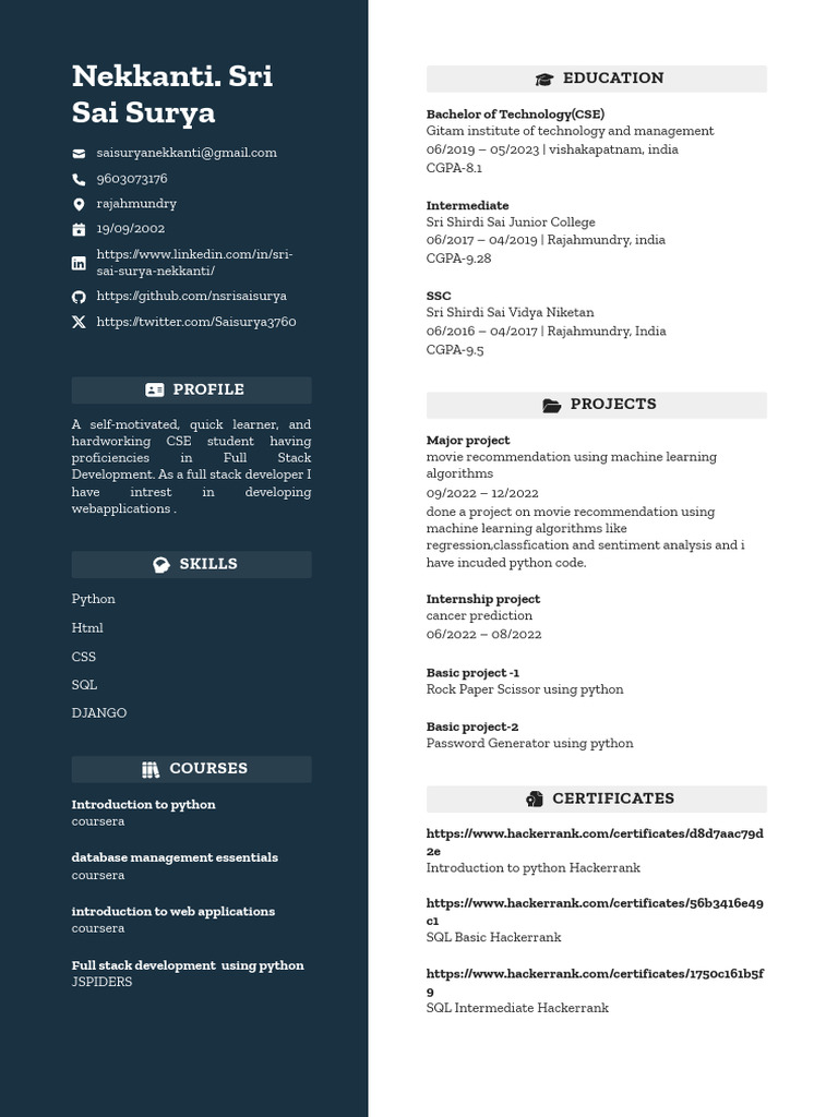 Resume Surya 2 | PDF | Learning | Computing