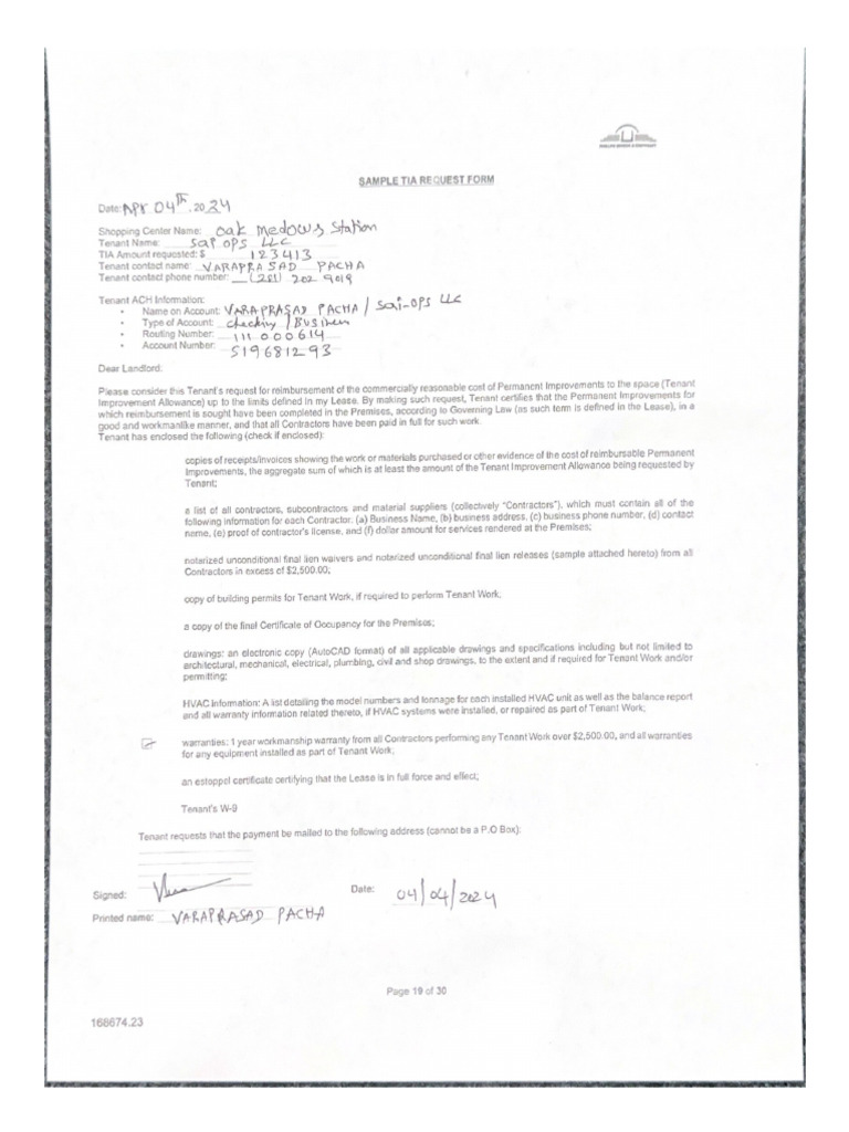 Sample Tia Request Form | PDF