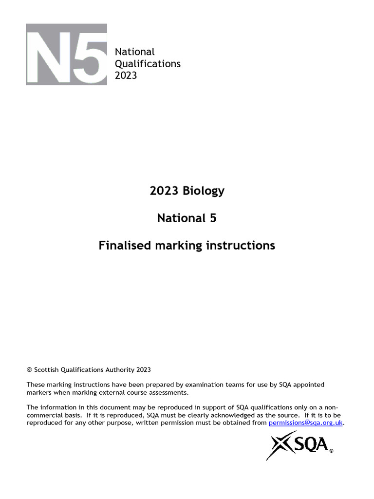2023 National 5 Biology Marking Guide | PDF | Cell (Biology) | Biochemistry