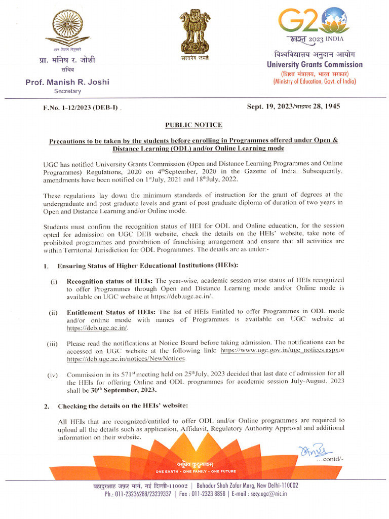 Ugc Deb Pub Notice Sep 19 2023 | PDF