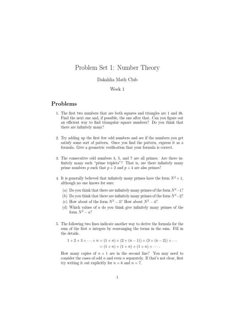 Number Theory Problem Set 1 | PDF