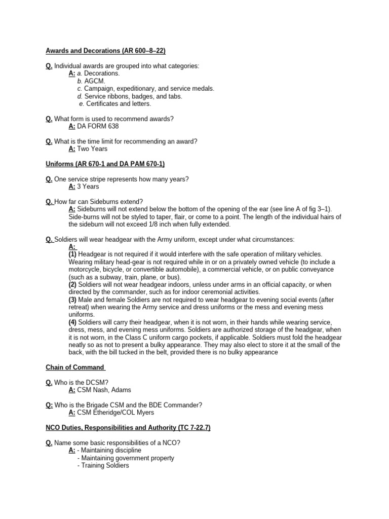 Army Board Questions | PDF | Headgear