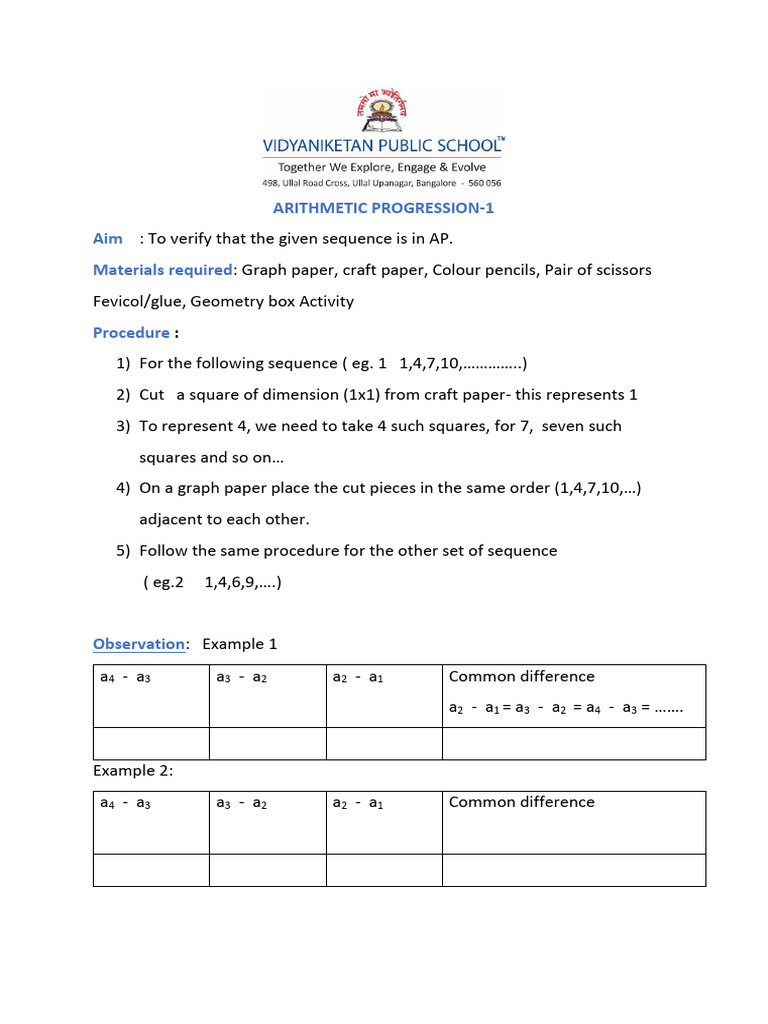 Class10 Math Arithmeticprogression Mathlab 25783 | PDF