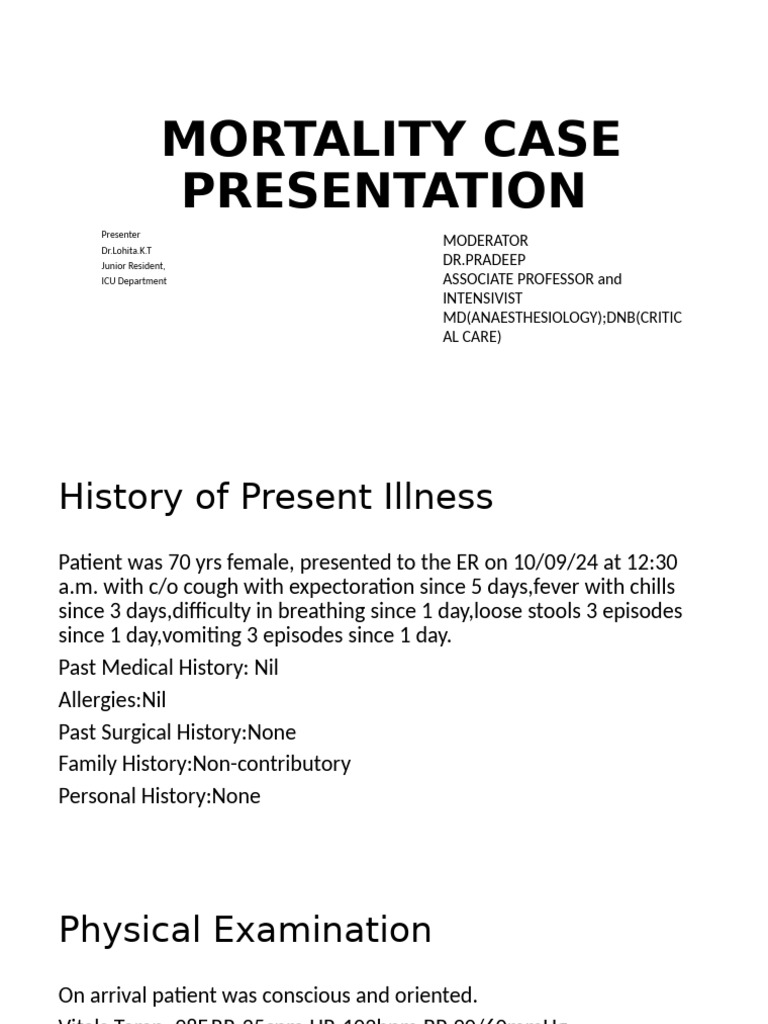 Mortality Case Presentation | PDF | Sepsis | Pneumonia