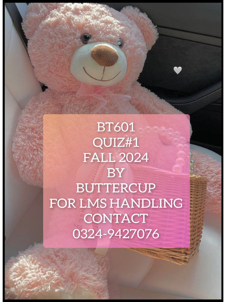 BT601 Quiz#1 Fall2024 by Buttercup | PDF