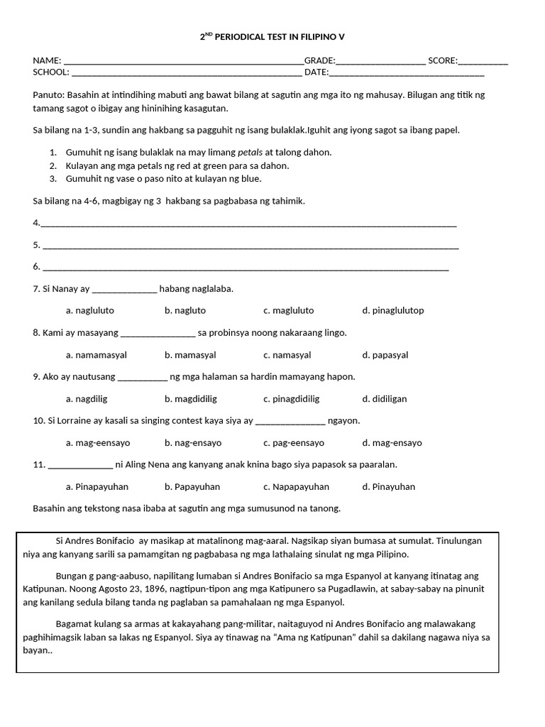 PT - Filipino 5 - Q2 | PDF