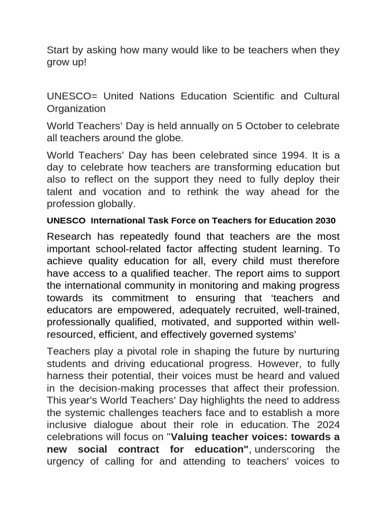 Unesco World Teachers Day | PDF | Teachers