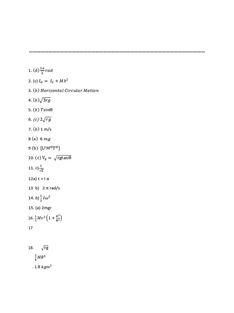 Model Answers - Rotational Dynamics | PDF | Torque | Rotation Around A ...