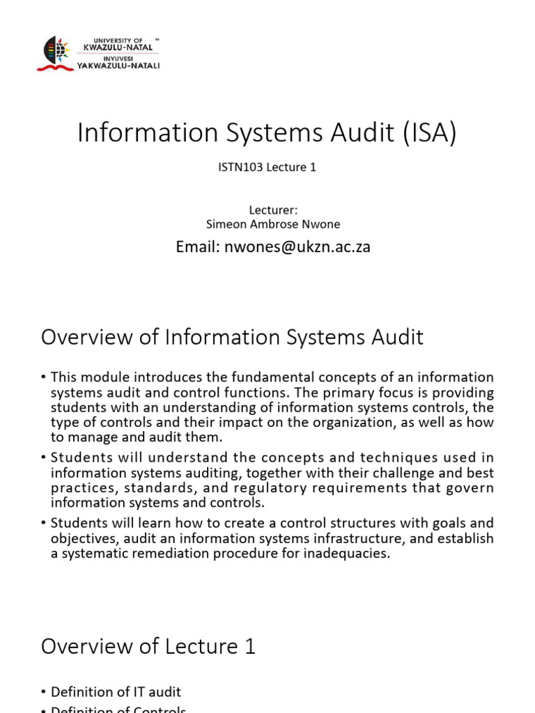 ISA - Lecture 1 | PDF | Audit | Internal Audit