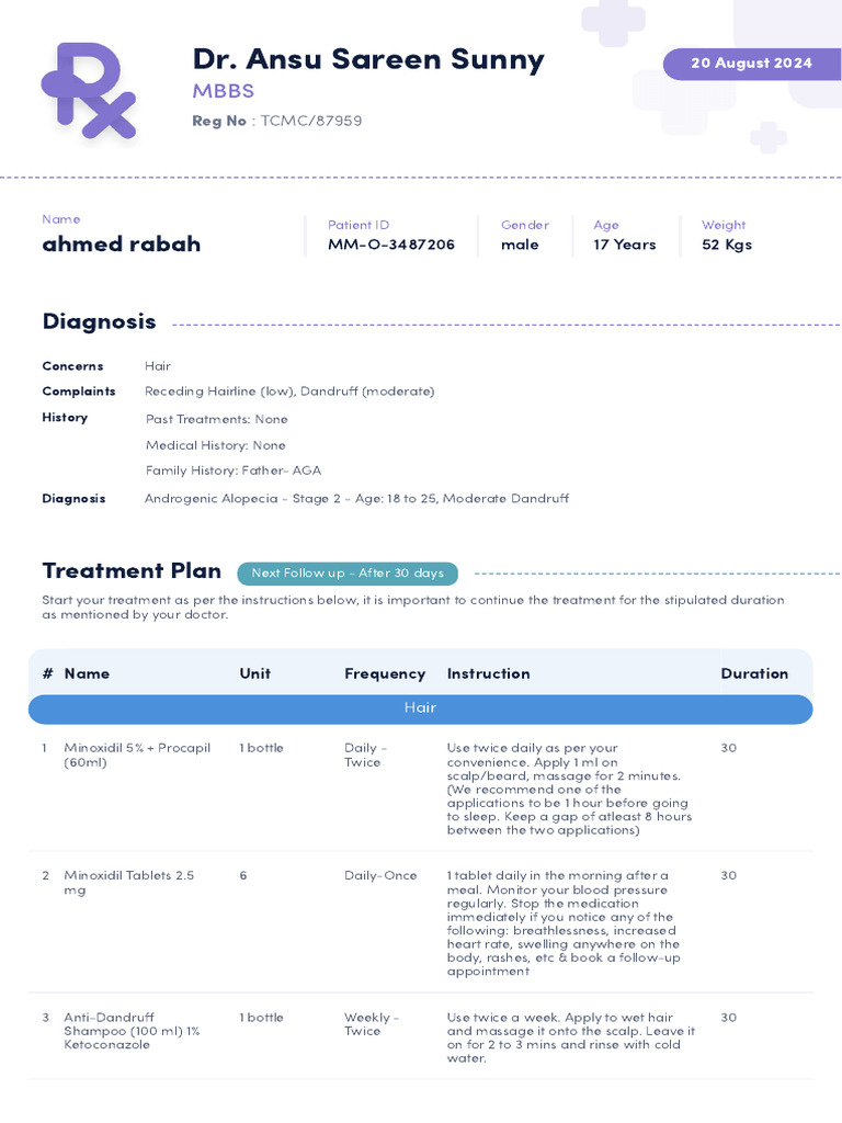 Ahmed Rabah RX MM-O-3487206 | PDF | Hair Loss | Clinical Medicine