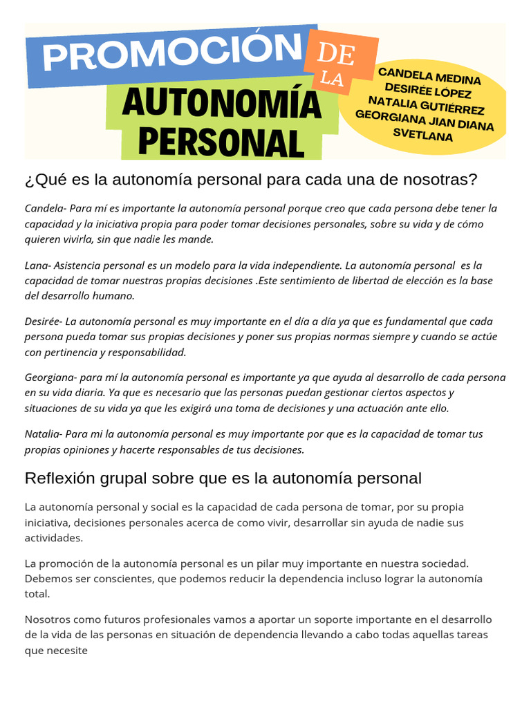 Importancia de la Autonomía Personal | PDF | Autonomía | Sicología