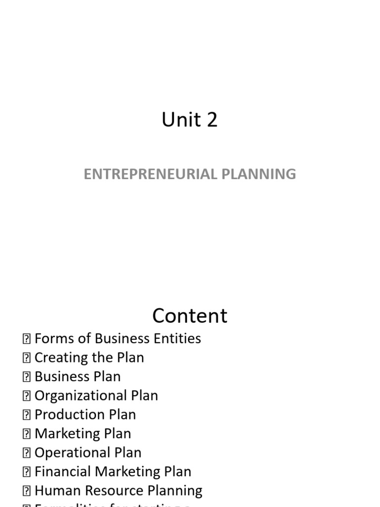 Unit 2 E Ntrepreneurial Planning | PDF | Sole Proprietorship | Partnership