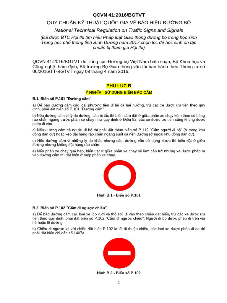 (QC 41) Quy Chuan Ve Bao Hieu Duong Bo (Chon Loc de HS On Thi Phan 2) | PDF
