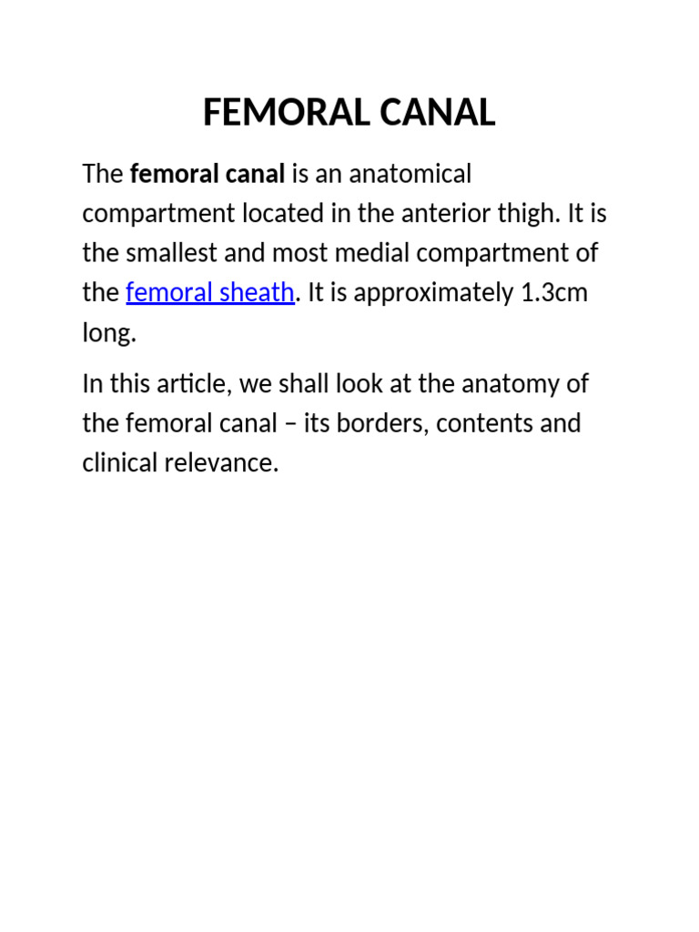 Anatomy and Contents of Femoral Canal | PDF