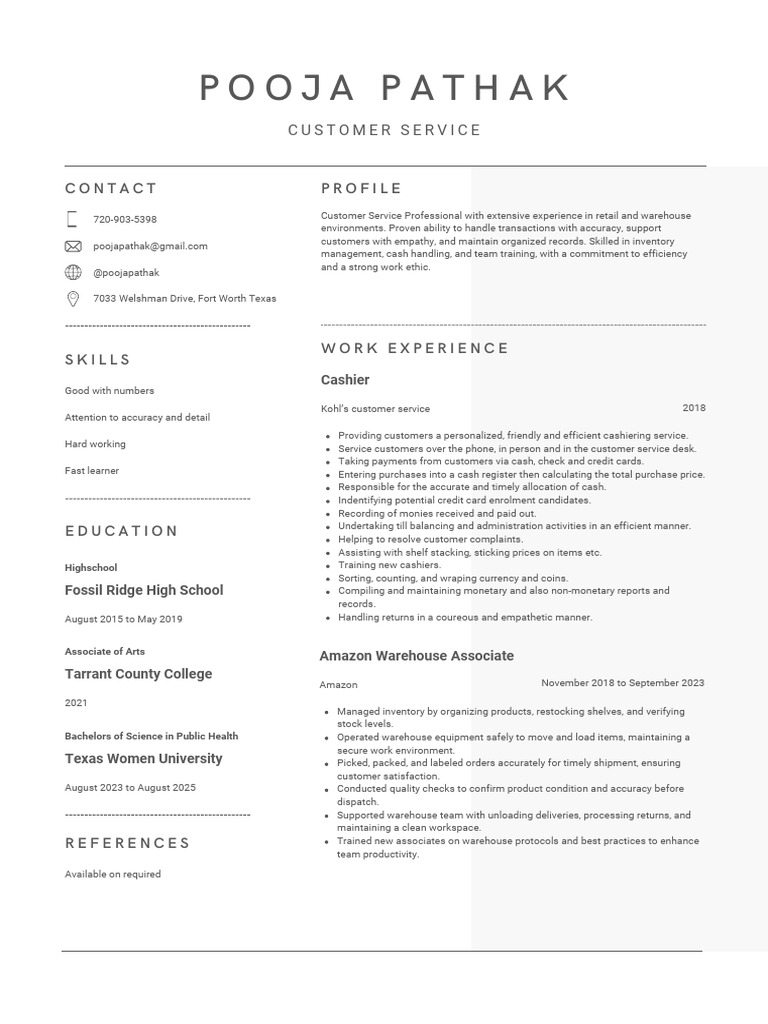 Pooja Pathak CV | PDF | Warehouse | Cash