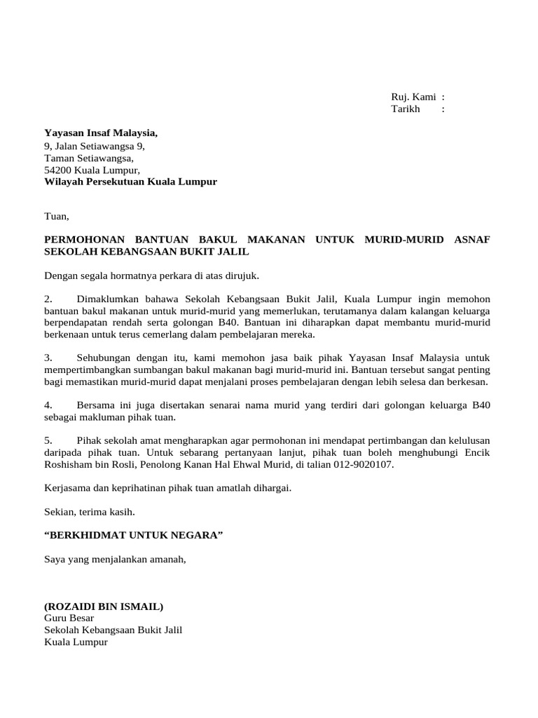 Surat Sumbangan Bakul Makanan | PDF