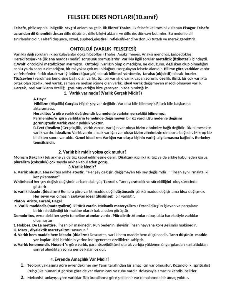 Felsefe Not 10 | PDF
