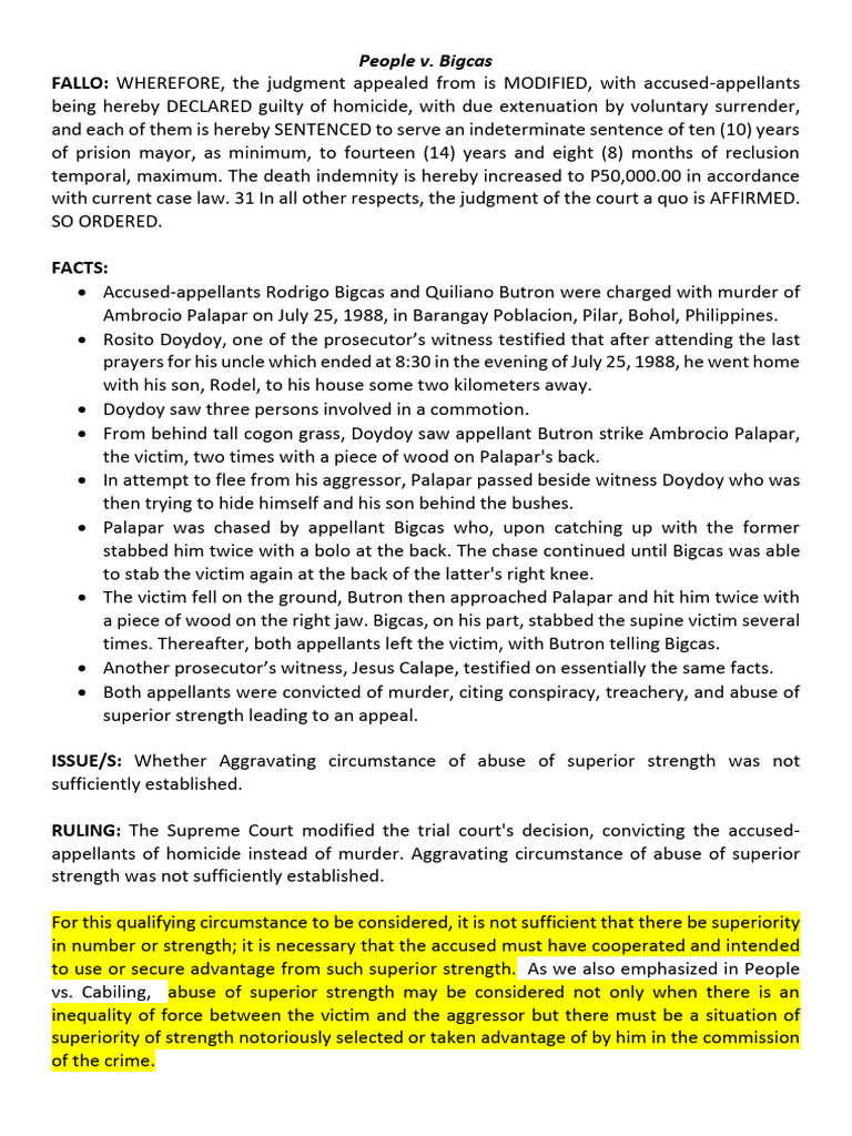 People v. Bigcas | PDF | Prosecutor | Murder