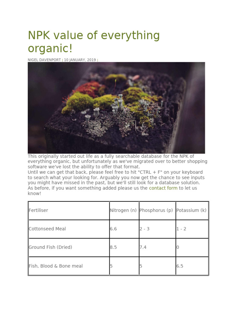 NPK Value of Everything Organicdocx | PDF | Agriculture