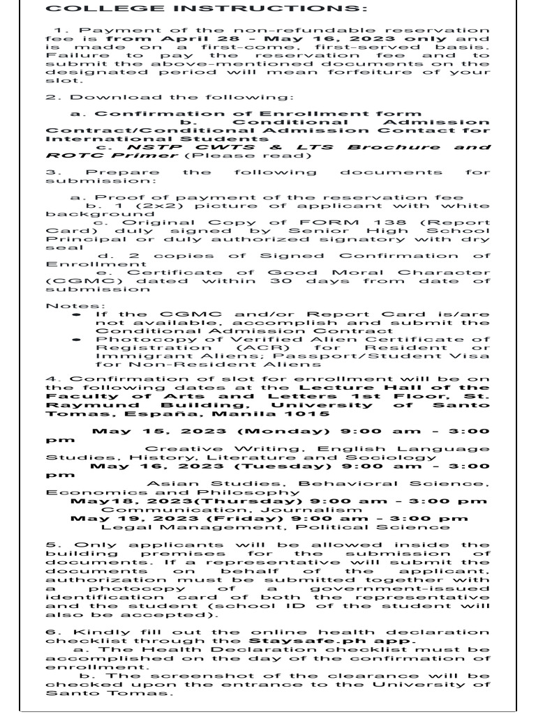 USTET Reserved Page - UST Admission 2 | PDF