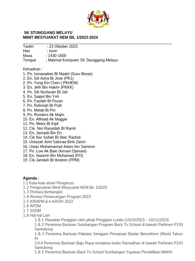 MINIT MESYUARAT HEM Bil 2.2023-2024 | PDF
